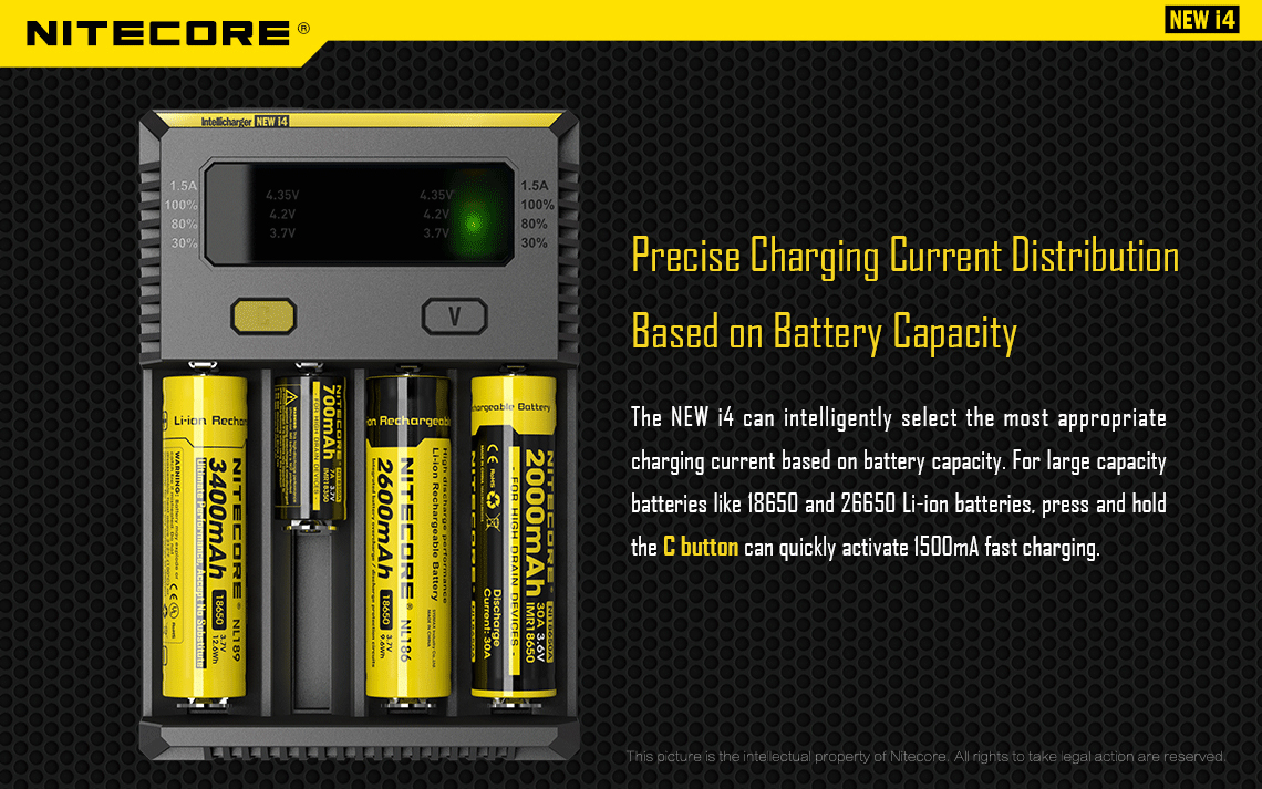 NITECORE INTELLICHARGER NEW i4 Φορτιστής 4 Μπαταριών τύπου Ni-MH / Ni ...