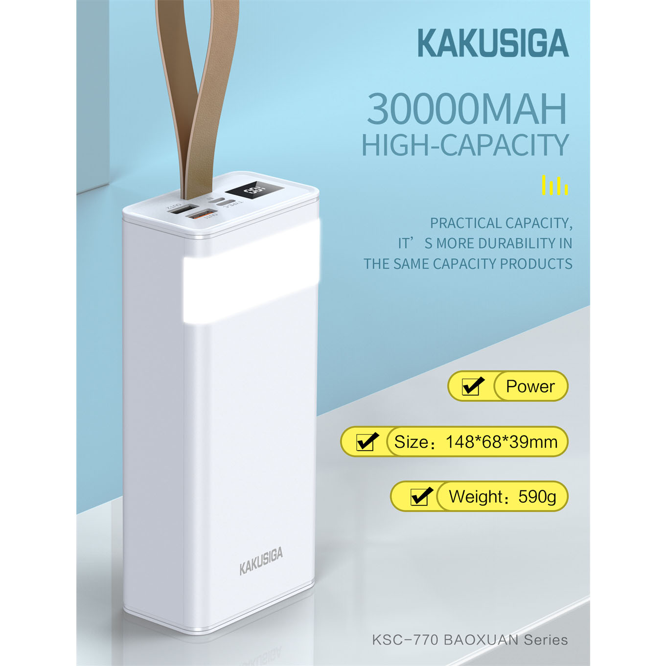 KAKUSIGA KSC-770 Power Bank 30000 mAh 2x USB-A με Οθόνη LED και Φακό σε ...