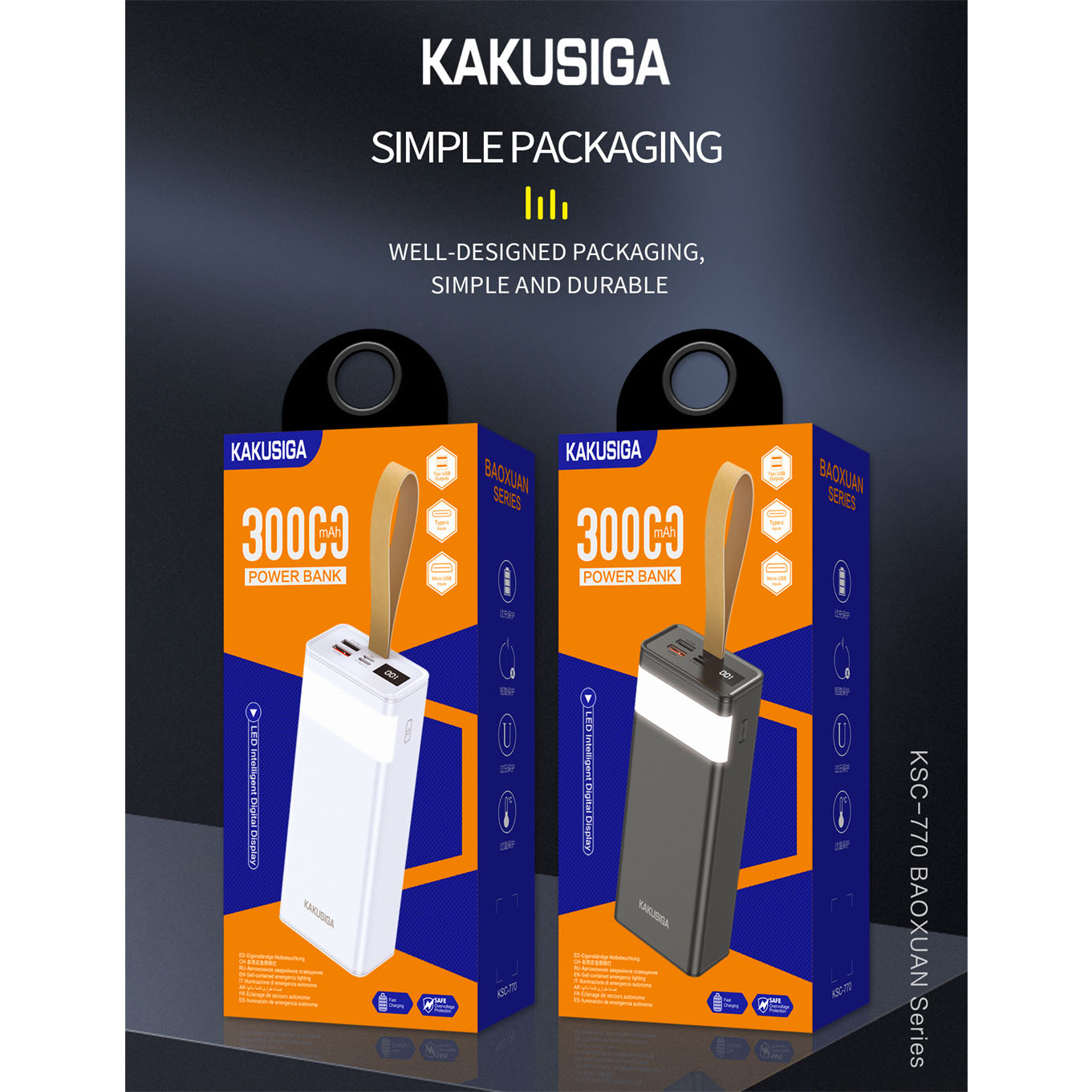 KAKUSIGA KSC-770 Power Bank 30000 mAh 2x USB-A με Οθόνη LED και Φακό σε ...